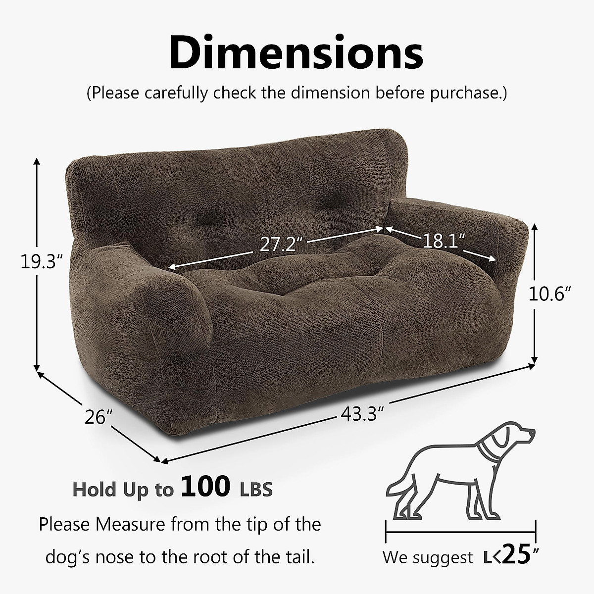 MCombo Pet Couch Sofa Bed Dog Bed for Small Medium Dogs, Fabric Dog Couch Puppy Sleeping Bed Indoor 43.3" x 26.0" x 19.3", 0374 (Mocha)