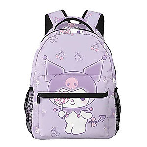 RODES Cute Kurromi Pattern Print Backpack Anime Backpack Lightweight Travel Backpack Laptop Backpack Purple Daypack Women Birthday Gift With Keychain