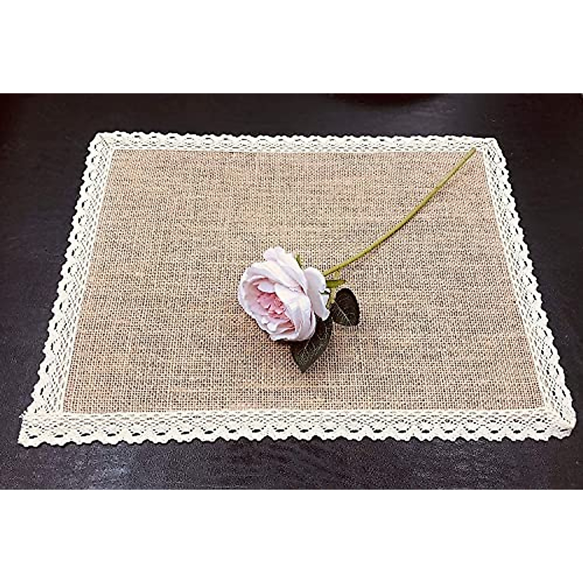 FiveRen Placemats Burlap and Beige Lace Jute Rustic Farmhouse Table Mats Table Decor & One of Life's Little Home Luxuries for Special Occasions, Parties, Weddings, BBQ's, Holidays (Set of 6)