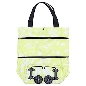 Grocery Cart on Wheels Wheeled Cart Folding Shopping Bag with Wheels,Collapsible Shopping Trolley Bags Shopping Cart(Green Leaves) Foldable Dolly Shopping Cart with Wheels