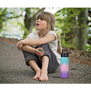 Farsea Insulated Water Bottle with Straw Lid & Spout Lid & Paracord Handle, Stainless Steel Water Bottle Wide Mouth, Double Wall Sweat-Proof BPA-Free, 18 oz, Gradient Mint + Pink + Purple