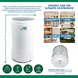 The Laundry Alternative Drop Compact Washer - Countertop Washing Machine & Spinner, Space Saver, Stainless Steel Drum, Apartment-Friendly, Convenient Drain Hose, Easy Cleaning, 4.4 lb. Capacity