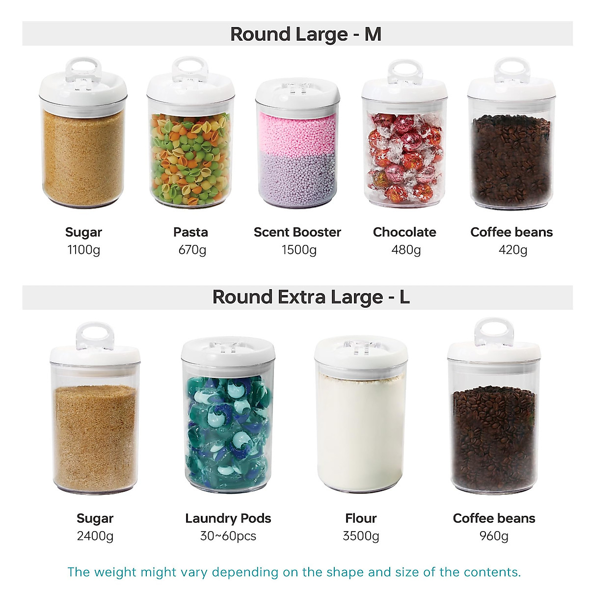 Felli Flip Tite Storage Container with Lid 6" ROUND Airtight Ring Lock Top, Plastic Canister Jar for Flour Sugar Rice Protein Powder Coffee Cracker Kitchen Pantry Organizer (1, 6" Round Nest-M 2pk)