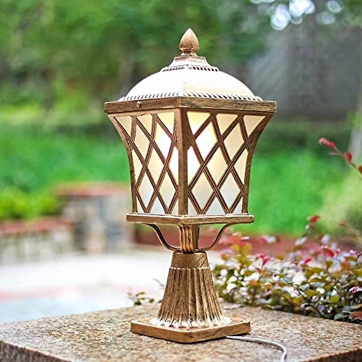 MODEBHD European Victoria Aluminum Tradition Garden Patio Lawn Lamp Column Light E27 Decoration Glass Lantern Outdoor Waterproof Floor Lamp Pillar Street Post Light Column Lamps