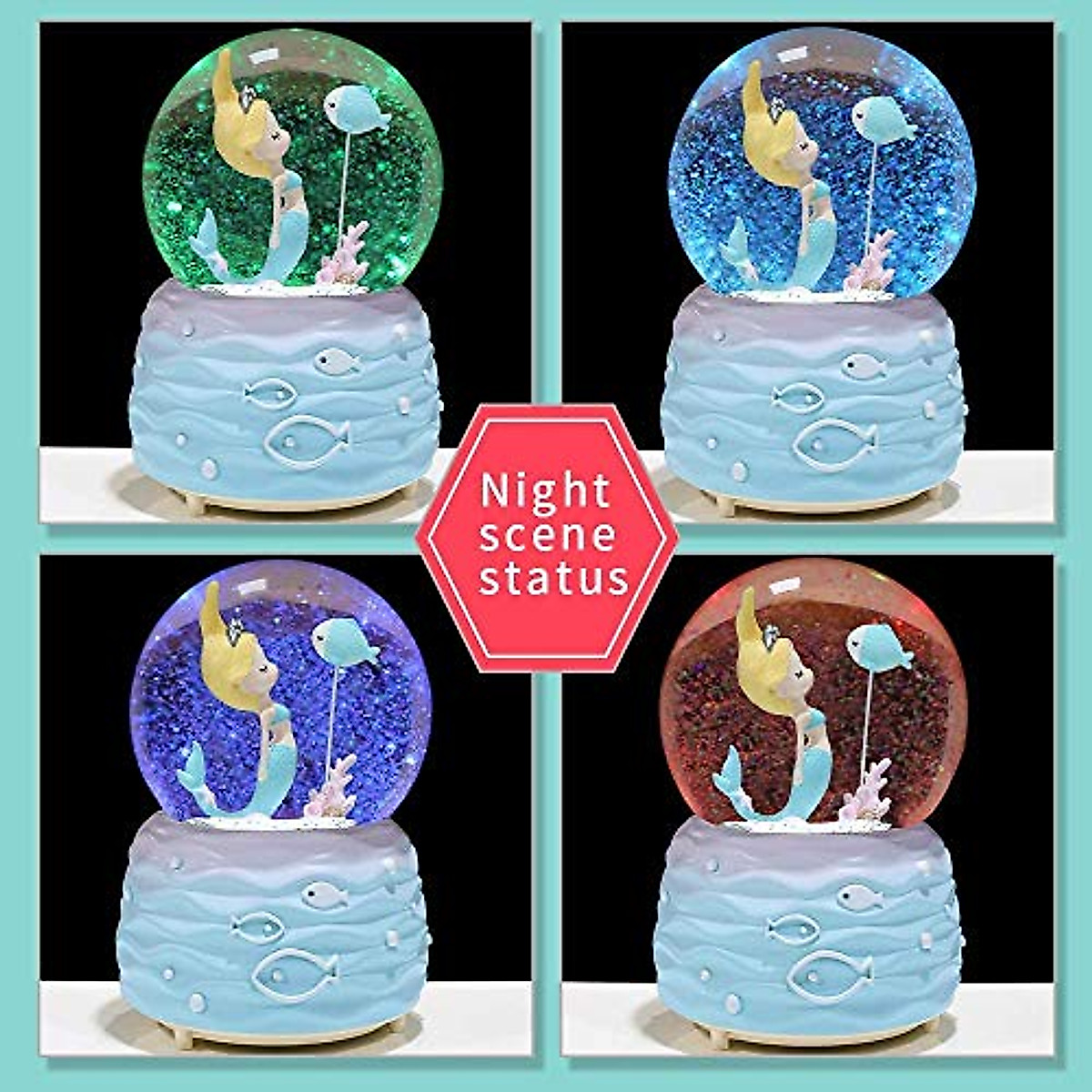 Snow Globes,Mermaid Snowglobes with Musical,LED Lights, Gifts for Girls,Birthday Christmas Festival Gift for 5-12 Year Old Girls (Pink)