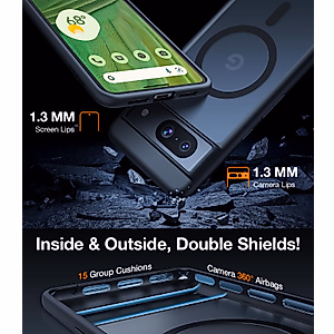 TORRAS Magnetic Shockproof for Pixel 8 Case, [Military Grade Drop Tested] [Compatible with MagSafe] Protective Slim Translucent Hard Plastic Phone Case for Google Pixel 8 Case 6.2", Black