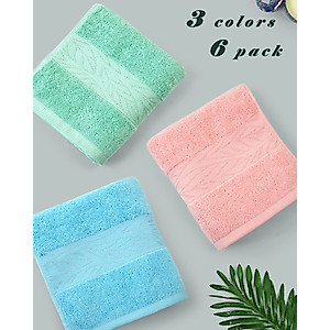 Cleanbear Soft Hand Towels - 100% Cotton Bath Hand Towel Set, Lightweight for Quick Dry (2 Pack, 13 x 29 Inches) (Pink, Blue and Green)