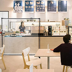 BannerBuzz Sneeze Guard, Adjustable Banner Stand, 580GSM Full Tarp PVC Clear Vinyl with Black Coated Aluminium, Vision Clarity Up to 90% (5' W x 5' H)