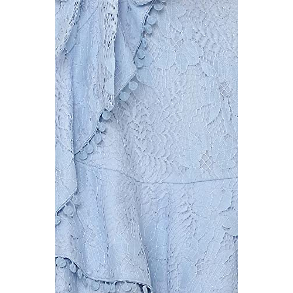 Women's Flower Lace Tie Front Wrap Mini Dress- Deep V Neck Floral Ruffle Sleeves Hem Short Skater Dresses for Bridal Shower Baby Blue