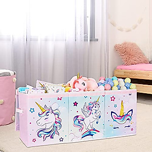 Unicorn Toy Box Chest – Large Toy Chest Organizer with Flip-Top Lid Collapsible Sturdy Storage Bin with Handles 38 x 13 x 16 Inch for Kids Girls Pink Closet Nursery Living Room Bedroom Playroom