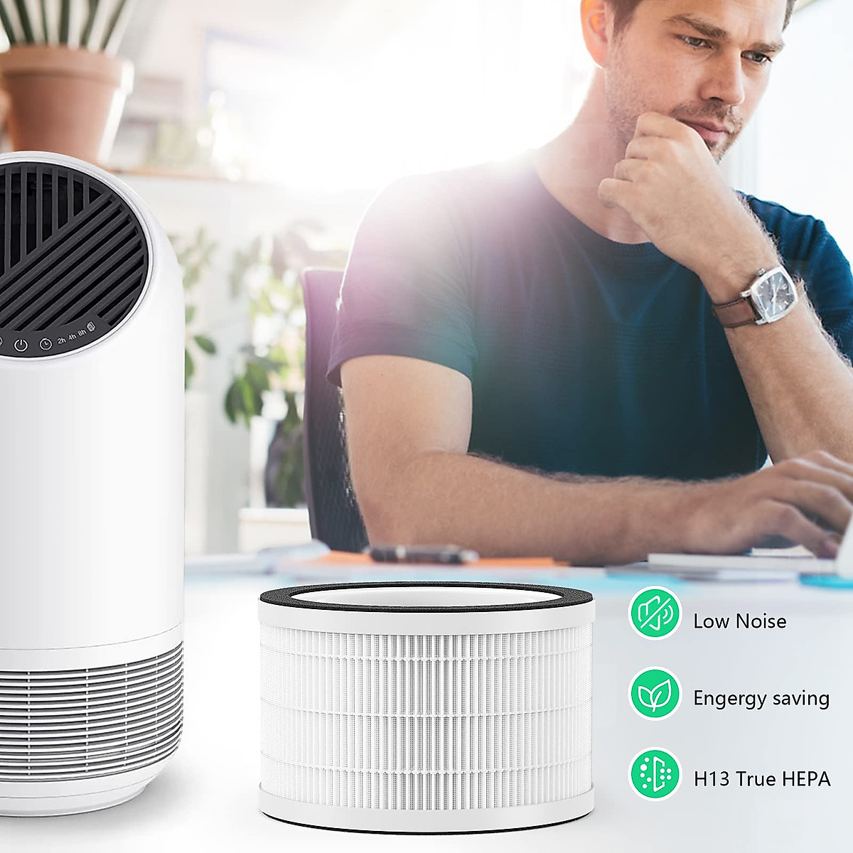 CFKREYA Replacement HEPA Filter for Afloia Fillo, Halo, Also Compatible with Mooka Allo Air Puri-Fier, 3-in-1 H13 True HEPA Filtration, 2 Pack