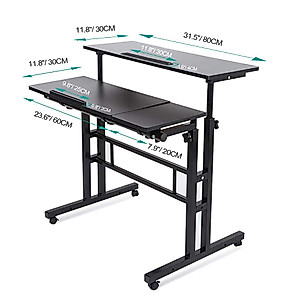 Ejoyous Height Adjustable Stand Up Desk, Mobile Standing Desk Sit to Stand Computer Desk Laptop Table Workstation with Rolling Wheels for Home Office