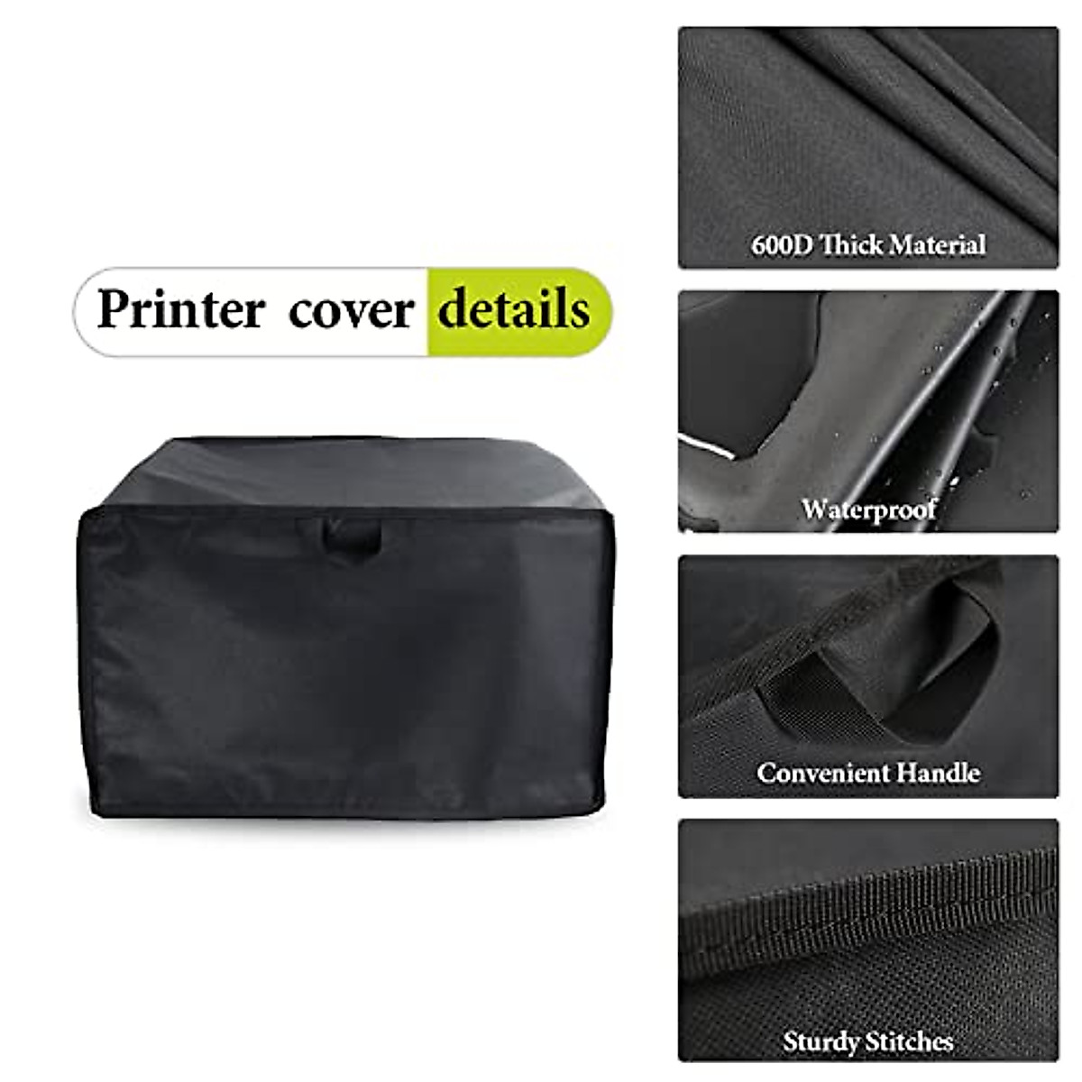 TwoPone Printer Dust Cover for HP/Epson/Canon/Brother Wireless Printers, 20x16x12 Inch Universal Case Protector for Printers, 600D Waterproof Black Printer Covers