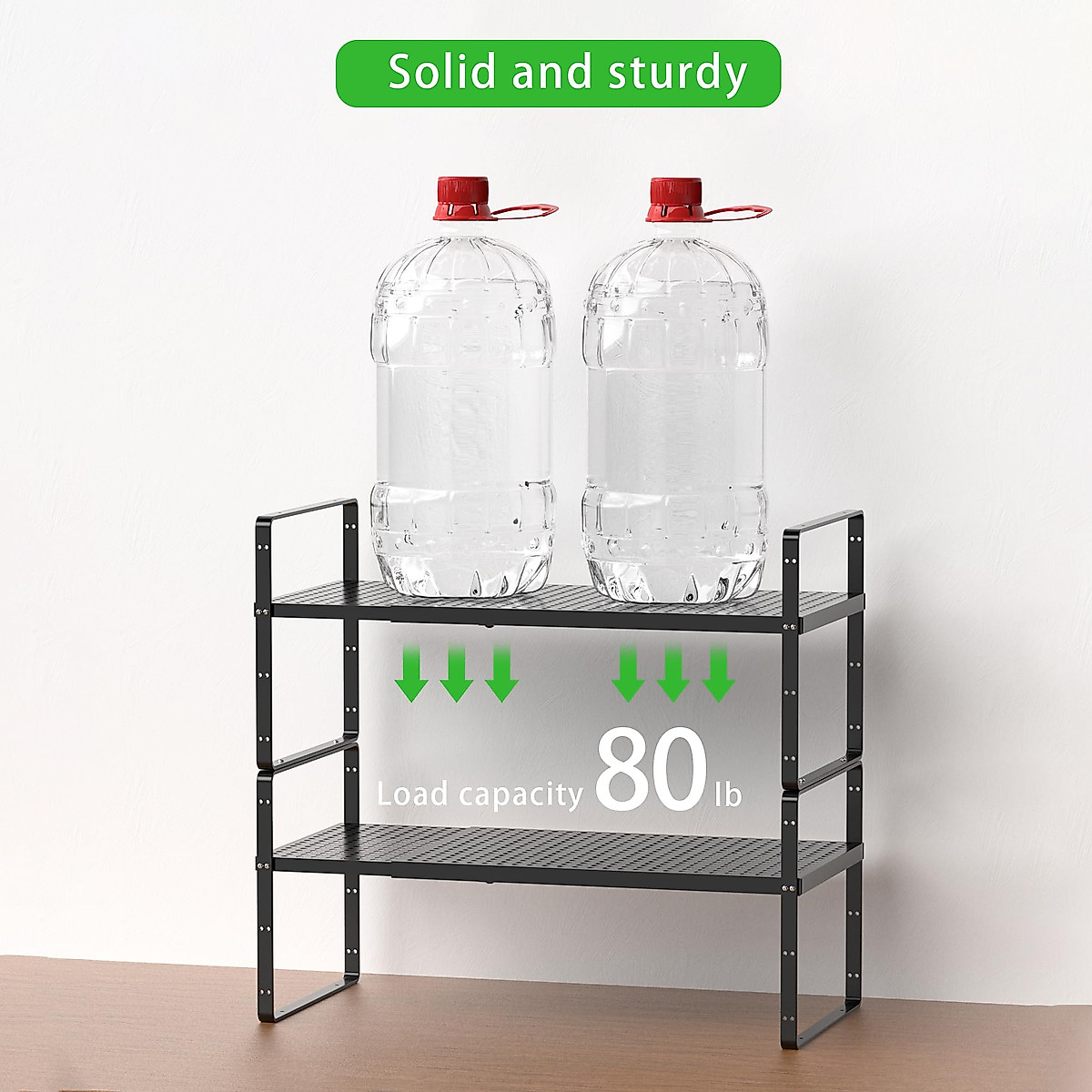 SOFRON Expandable Cabinet Storage Shelf Stackable Organizer Rack for Kitchen Bathroom Pantry Spice Cupboard Coffee Countertop Home Office Desk Heavy Duty Nonslip Black Small 1 PACK