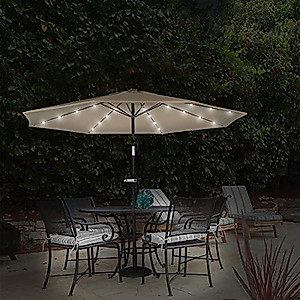 Pure Garden 50-LG1175 Patio Umbrella – 10 Foot Pool and Deck Shade with Solar Powered LED Lights Crank Tilt and Fade Resistant, UV Protection Canopy (Sand), feet