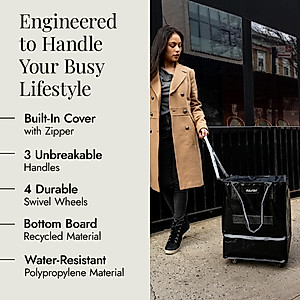 HULKEN - (Medium, Rose Gold Reusable Grocery Bag On Wheels, Shopping Trolley, Lightweight, Carries Up To 66 lb, Folds Flat, Unbreakable Handles