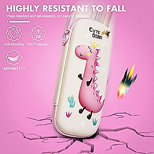 Unicorn Pencil Case for Kids Girls,3D EVA Cute Pencil Pouch,Medium Capacity Portable Multifunction Pen Bag for Girls Kids Teen (Cute Dino)