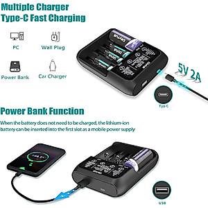 Dlyfull 18650 Battery Charger, LCD Universal Battery Charger with Discharge, Refresh and Test Functions for Ni-MH, Ni-Cd, AA, AAA, C, D, Li-ion, IMR, INR, ICR and LiFePO4 Rechargeable Batteries