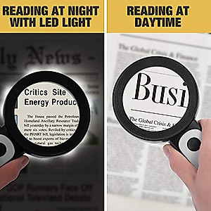 JMH Magnifying Glass with Light, 30X Handheld Large Magnifying Glass 18LED Cold and Warm Light with 3 Modes, Illuminated Lighted Magnifier for Seniors Reading, Inspection, Coins, Jewelry, Exploring