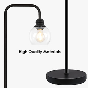 Modern LED Floor Lamp, Industrial Floor Lamps with Hanging Clear Glass Shade, Black Classic Reading Tall Lamp for Office, Standing Lamps for Living Room Study Room Bedroom Farmhouse(Bulb Incl.)
