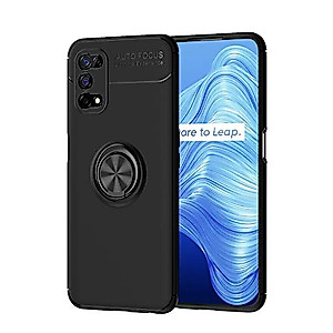 Asuwish Phone Case for Oppo Realme 7 Pro with Tempered Glass Screen Protector Cover and Cell Accessories Stand Kickstand Ring Holder Soft TPU Silicone Rubber Protective Realme7 7Pro Women Men Black
