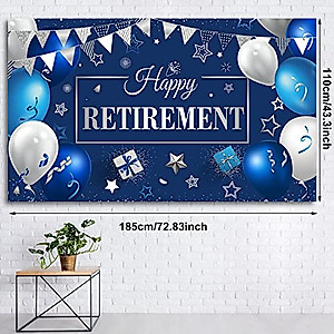 Happy Retirement Party Decorations, Extra Large Fabric Happy Retirement Sign Banner Photo Booth Backdrop Background with Rope for Retirement Party Favor (Blue and Silver,72.8 x 43.3 inches)