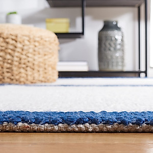 SAFAVIEH Natura Collection Accent Rug - 4' x 6', Ivory & Navy, Handmade Flat Weave Modern Stripe Wool, Ideal for High Traffic Areas in Entryway, Living Room, Bedroom (NAT324N)