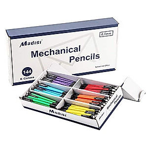 Madisi Mechanical Pencil, 0.7mm Medium Point, HB #2 Lead, Assorted Barrels, 144-Count