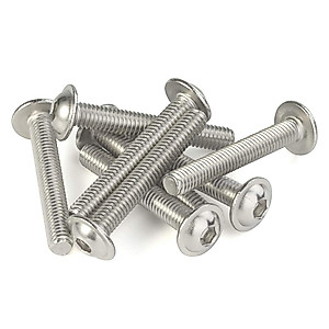 M8-1.25 x 60mm Flanged Button Head Socket Cap Screw Bolts, 304 Stainless Steel 18-8, Allen Socket Drive, Bright Finish, Fully Threaded, Pack of 10
