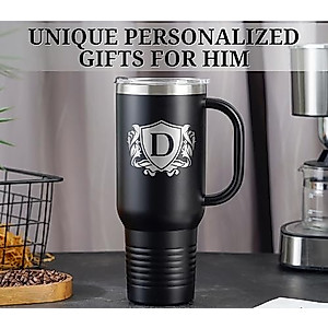 Onebttl Personalized 40 oz Tumbler with Handle and Straw, Monogrammed Travel Cup for Men, Custom Coffee Mugs, Unique Birthday Christmas Gifts for Men Who Have Everything, C