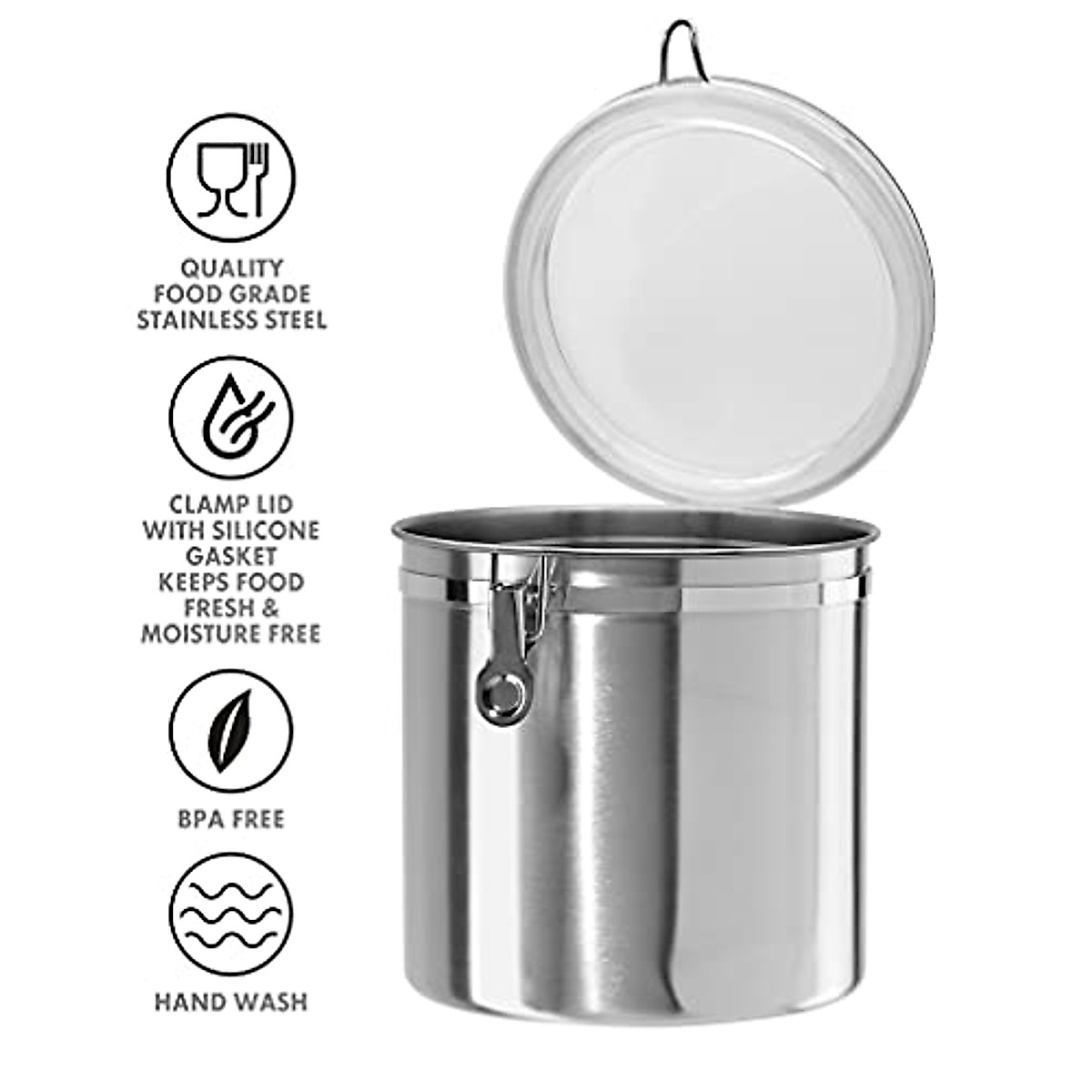 Oggi 150-ounce Stainless Steel Airtight Canister with Clear Arylic Lid and Locking Clamp