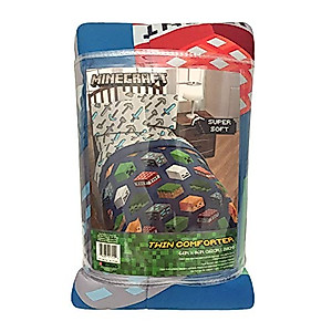 Minecraft Isometric Characters Twin Comforter - Super Soft Bedding Features Creeper - Fade Resistant Polyester Microfiber Fill (Official Minecraft Product)