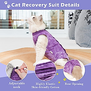 2 Pack Cat Surgery Recovery Suit Clothes for Female and Male,Cat Onesie Shirts for Cats After Surgery,Cat Spay Surgical Recovery Suit,Cat Cone to Stop Licking Abdominal Wound Alternative-Pink&Purple,M