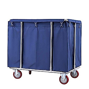 Removable Bags with Laundry Basket Heavy Duty Linen Cart On Wheels, Commercial Hospital Dirty Rolling Laundry Cart, Rectangle Collecting Cart for Hotel, 400L Capacity (Color : Blue)