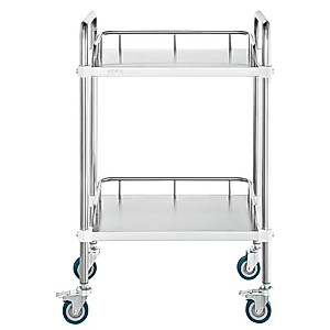 VEVOR Lab Rolling Cart, 2-Shelf Stainless Steel Rolling Cart, Lab Serving Cart with Swivel Casters, Dental Utility Cart for Clinic, Lab, Hospital, Salon, 15.16"x21.57"x34.06"