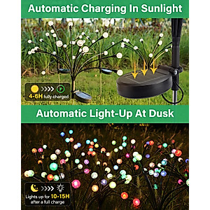 6 Pack 72 Big LEDs Colored Solar Firefly Lights Outdoor Waterproof-RGB Color Changing Solar Garden Lights-Swaying Dance Lights-Solar Powered Firefly Lights-Pathway Decoration Lights For Yard Christmas