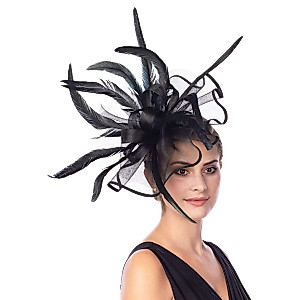 Lucky Leaf Girl Lady Hat Headwear Organza Church Feather Clip Fascinators Hat Wedding Party Kentucky Derby Cap for Women(F-5-Black)
