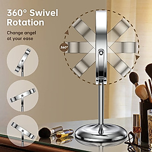 Gospire Lighted Makeup Mirror with Magnification 10X， Rechargeable Stepless Dimming LED Vanity Mirror 7", 360° Swivel Magnifying Cosmetic Mirror Cordless Standing Mirror for Dresser, Bathroom