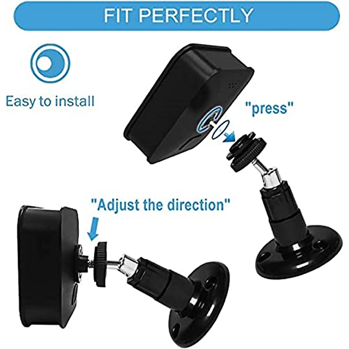 Blink XT / XT2 Camera Mount, 360 Degree Adjustable Indoor/Outdoor Wall Mount Bracket for Blink Home Security System Black 3 Pack