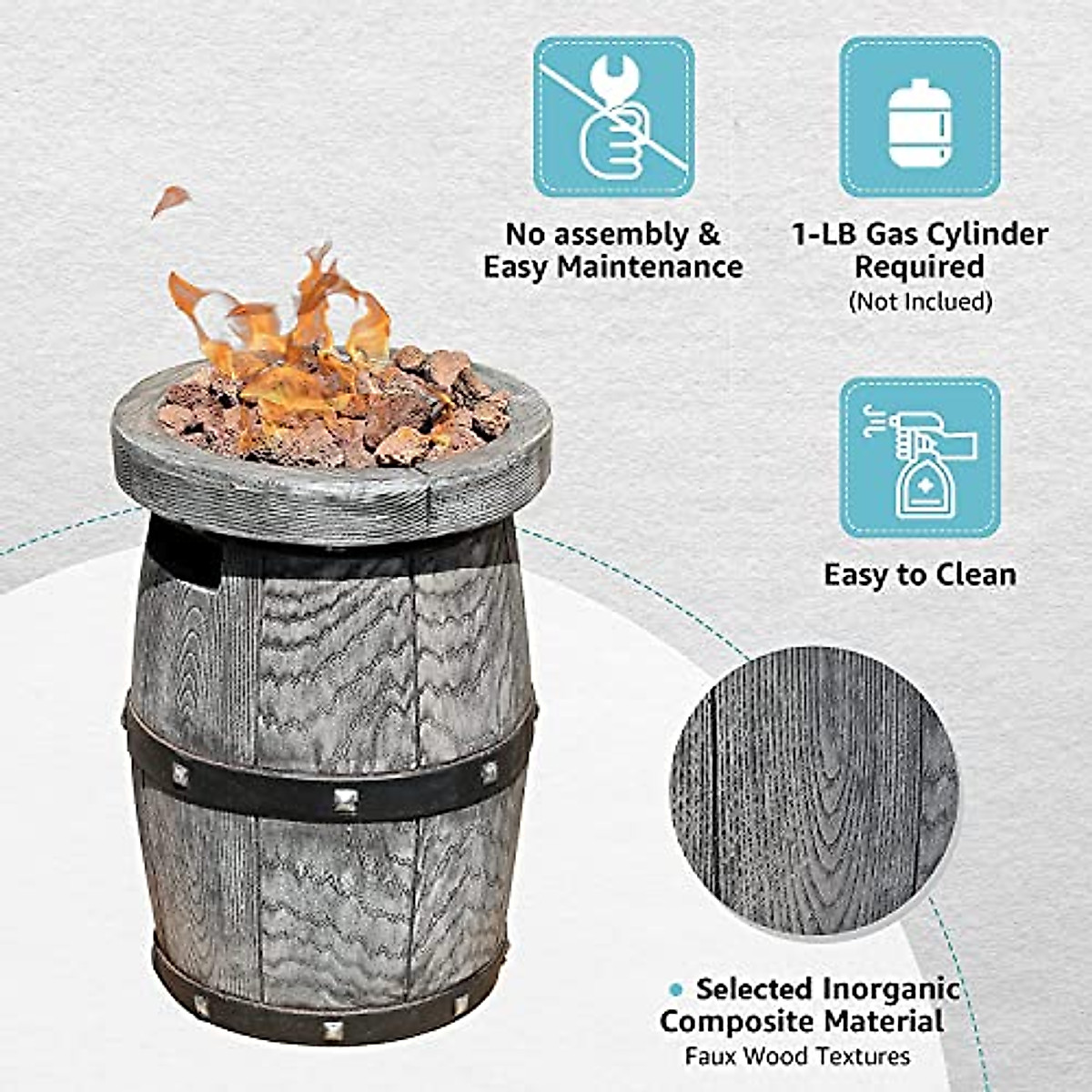 10 inch Portable Tabletop Fire Pit, Propane Concrete 10,000 BTU Tabletop Gas Firebowl, w/Lava Rocks, CSA Certification(Round)