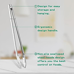 Lebabo Metal Cooking Tongs, 16 inch Extra Long Tongs for Grilling and Serving Food, Stainless Steel Tongs for Salad, Meat, Barbecue, BBQ, Grill Accessories, Comfortable Grip with Lock, 2 Pack