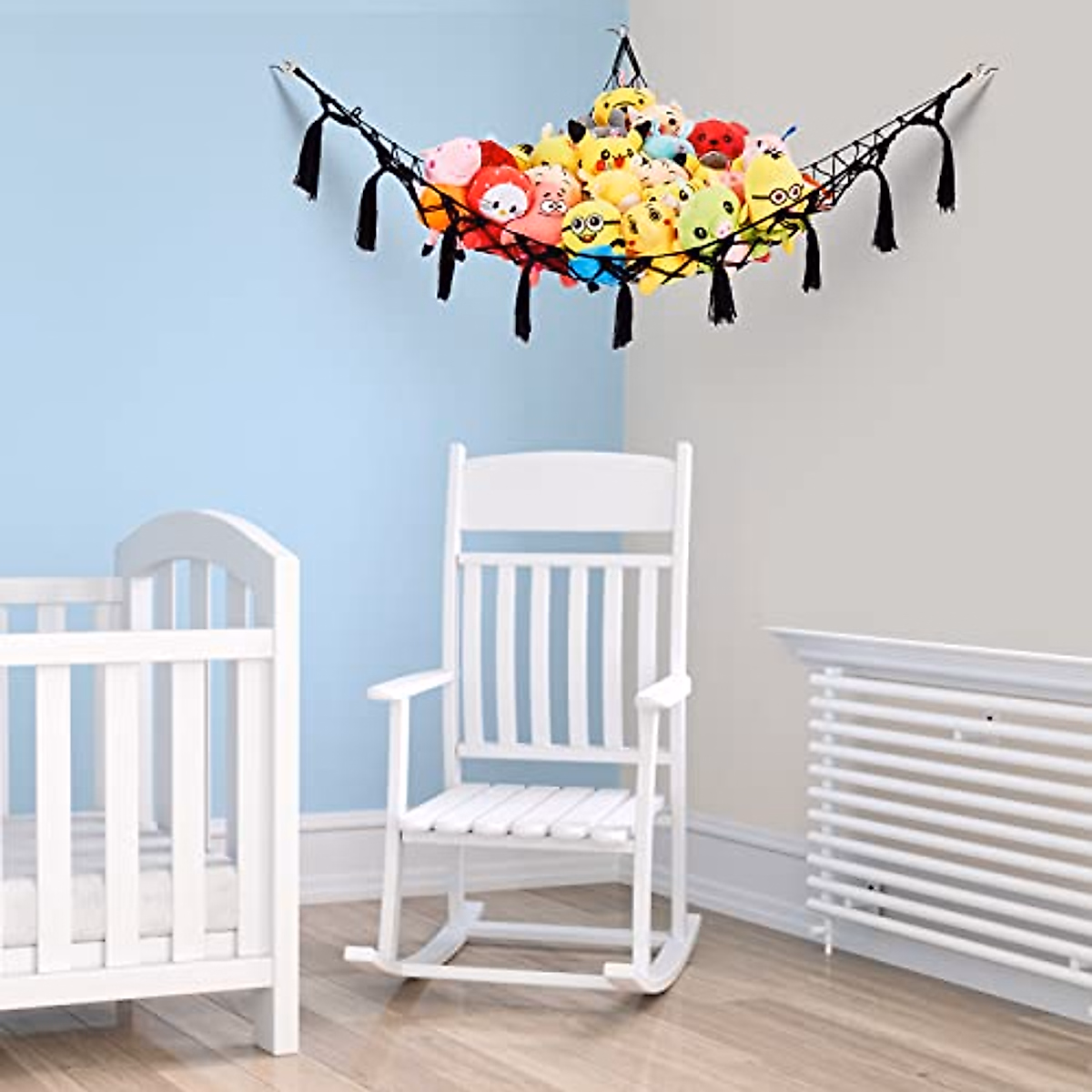 LinXius Stuffed Animal Hammock, Net for Stuffed Animals, Jumbo Toy Hammock for Stuff Animals Plush Toy Storage Corner Hanging Wall Net Large Boho Corner Teddy Bear Net for Kids Black