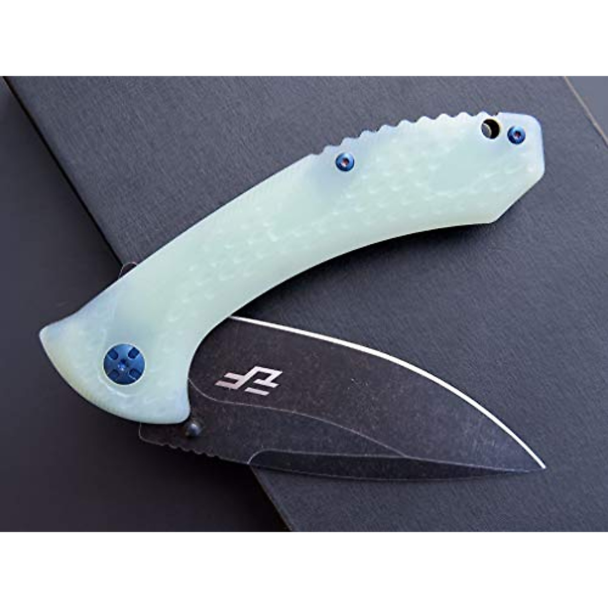 Eafengrow EF927 Pocket Knife D2 Steel Blade with Black-Oxide Coating Outdoor EDC Knife G10 Handle for Camping Work (Jade)