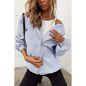Trendy Queen Hoodies for Women Fall Clothes 2023 Zip up Oversized Sweatshirt Fleece Jackets Long Sleeve Comfy Winter Clothes Teen Girls Fashion Cute Y2K Clothing Grey