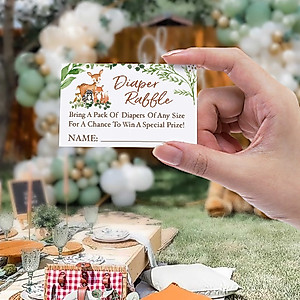 skuhyyg Woodland Diaper Raffle Tickets, Diaper Raffle Sign, Watercolor Eucalyptus leaves Woodland Diaper Baby Showers, Watercolor Woodland Forest Animals Insert Ticket(1 Sign+50 Cards)