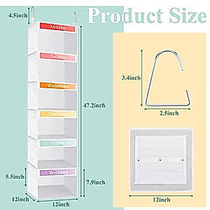 Amylove 2 Pack 6 Weekly Shelf Hanging Closet Organizer Kids Closet Organizer Clothes Storage Organizer for Kids Days of the Week Clothes Organizer Hanging Cube Organizer for Daily Activity (White)