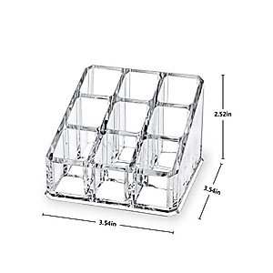 MOSIKER Lipstick Lip Gloss Organizer,Small Clear Acrylic Compact Essential Oil Rollerball Perfume Holder with 9 Slots