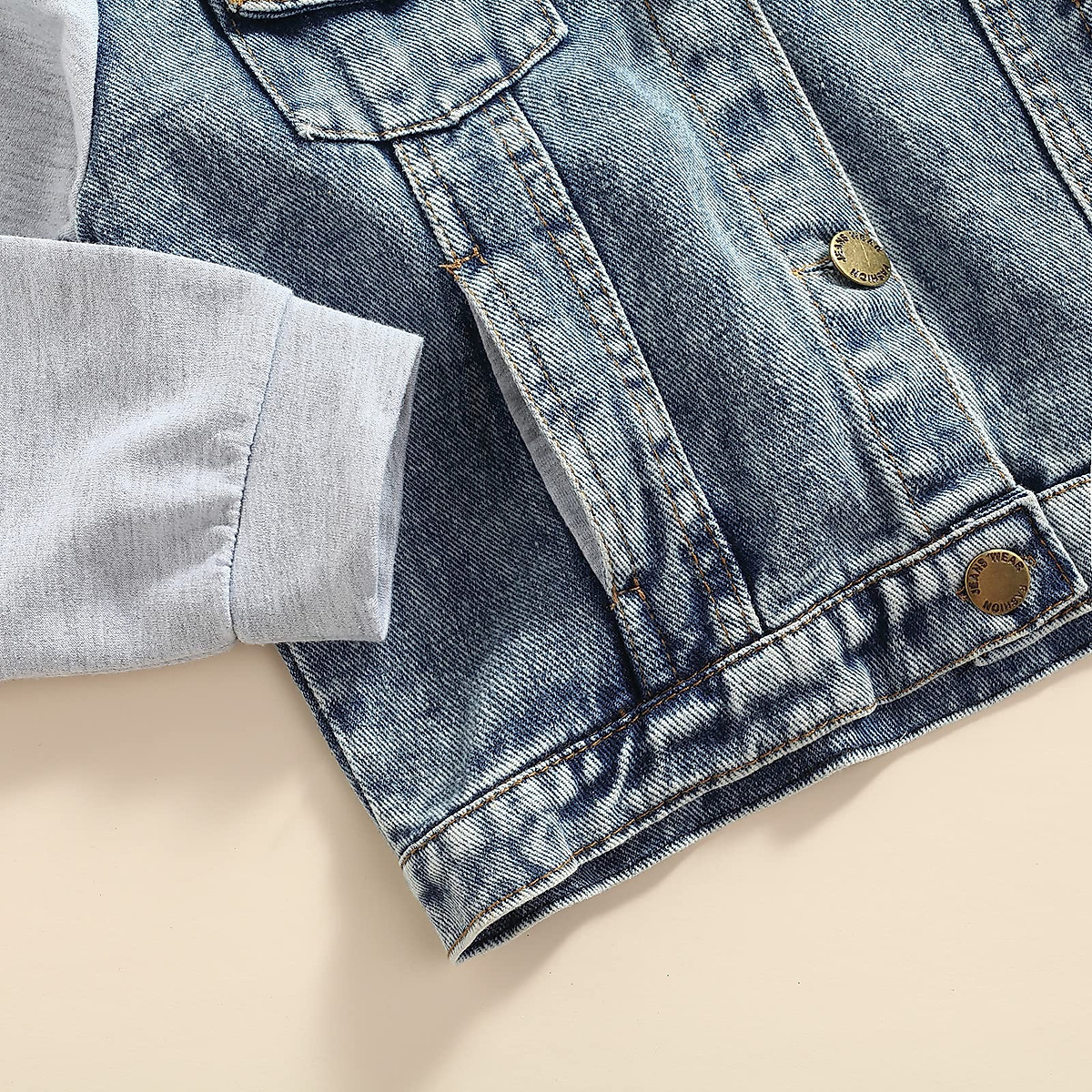 Kids Toddler Baby Girl Boy Denim Jacket Hoodie Button Coat Top Spring Fall Outfit Clothes (Grey, 4-5 Years)