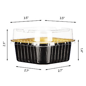 EUSOAR Cupcake Liners with lids, 5oz 50pcs Square Disposable Desserts Flan, Baking Cups with Lids, Aluminum Foil Cupcake Flan, Muffin Liners, Custard Cake Cups, Catering Gathering Favor-Black Gold