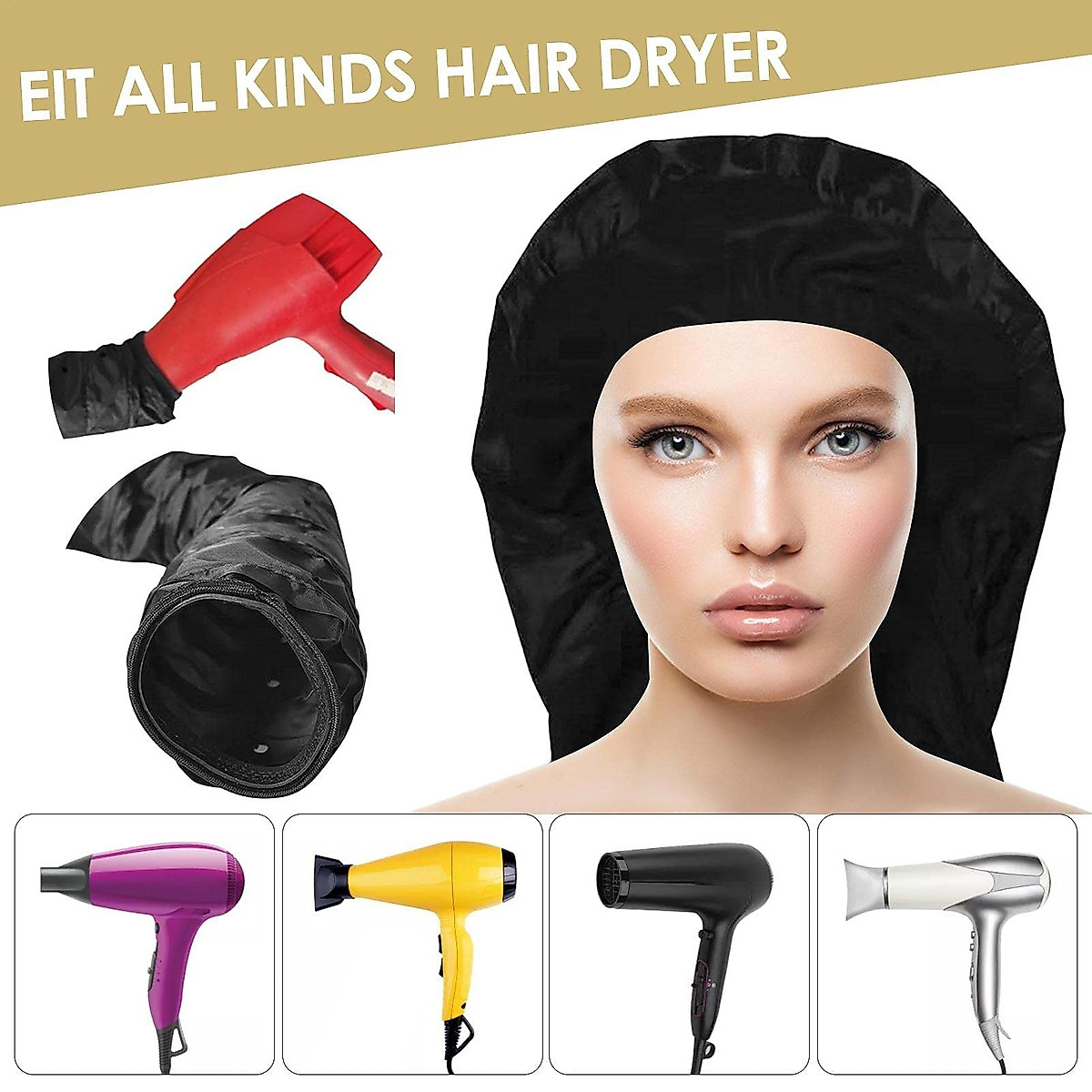 AnHuaYK Portable Hair Hair Dryer Cap, No Damage To Hair, Speeds Up Drying Home At Time For Drying Styling Curling Deep Conditioning Cap Fits To All Small Or Big Heads (Black)